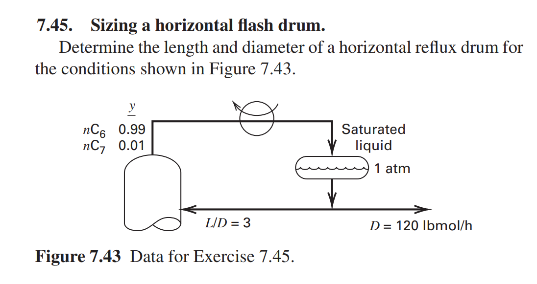 Solved 7.45. Sizing a horizontal flash drum. Determine the | Chegg.com