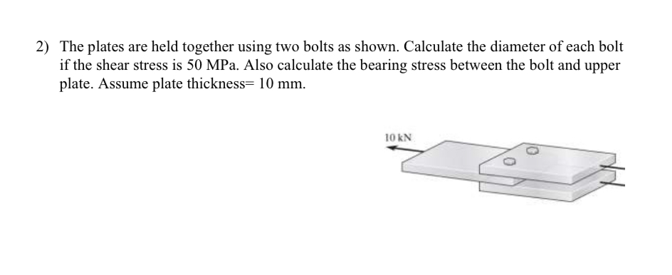 Solved 2) The plates are held together using two bolts as | Chegg.com