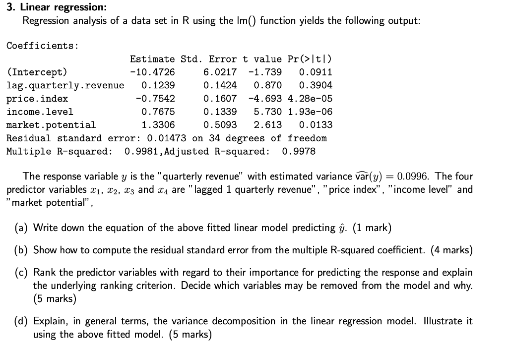 3. Linear regression: Regression analysis of a data | Chegg.com