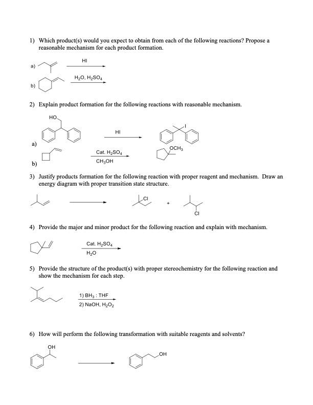 Solved 1) Which product(s) would you expect to obtain from | Chegg.com