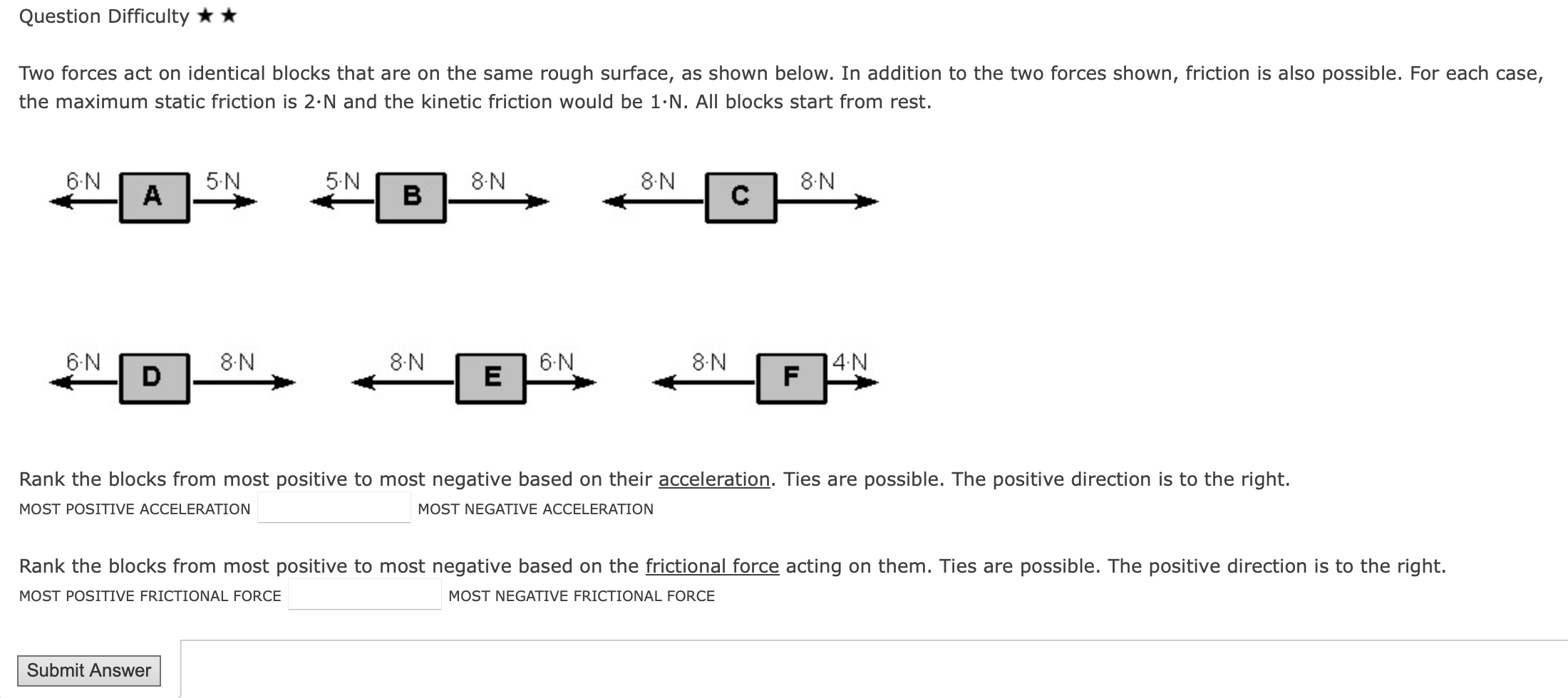 Solved Question DifficultyTwo forces act on identical blocks | Chegg.com