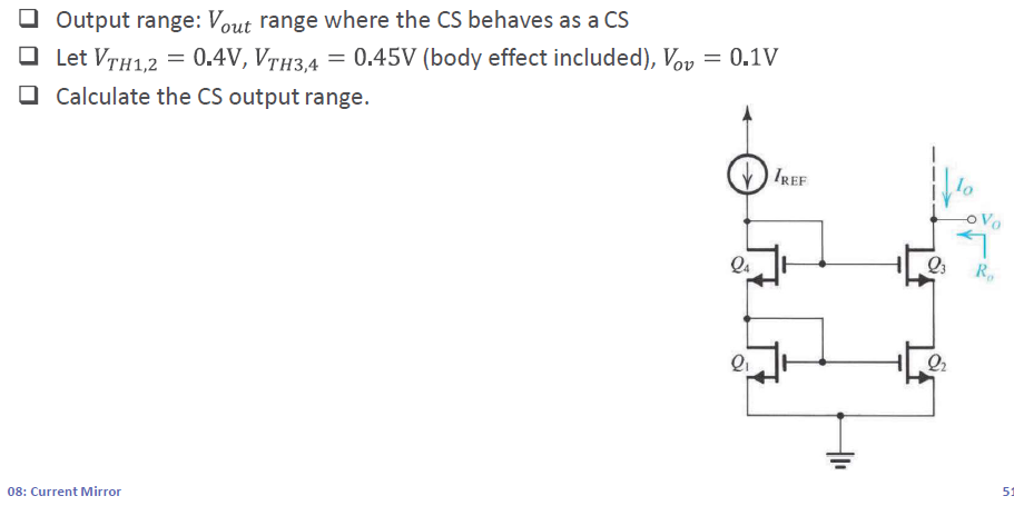 Solved Output range: Vout range where the CS behaves as a CS | Chegg.com