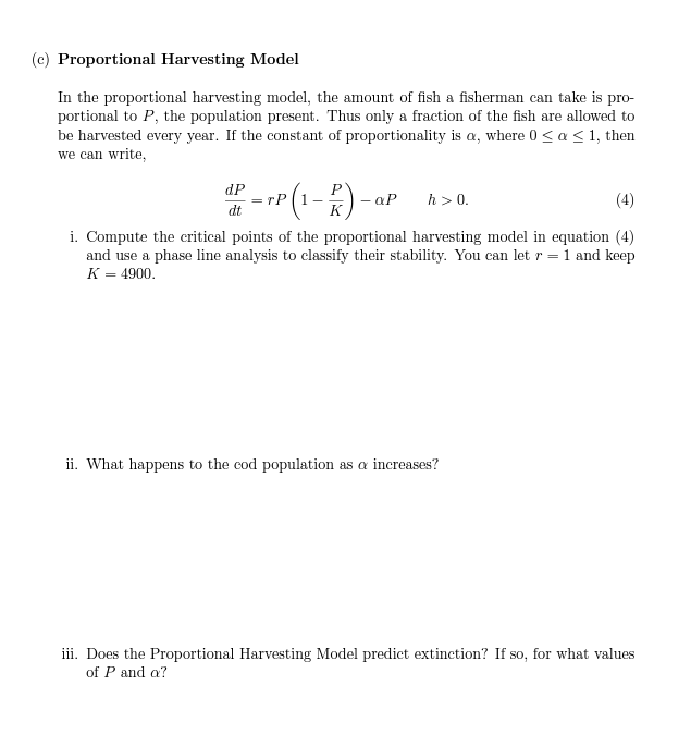 Solved Proportional Harvesting Model In the proportional | Chegg.com