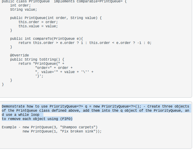 Solved public class PrintQueue implements Comparable { int | Chegg.com