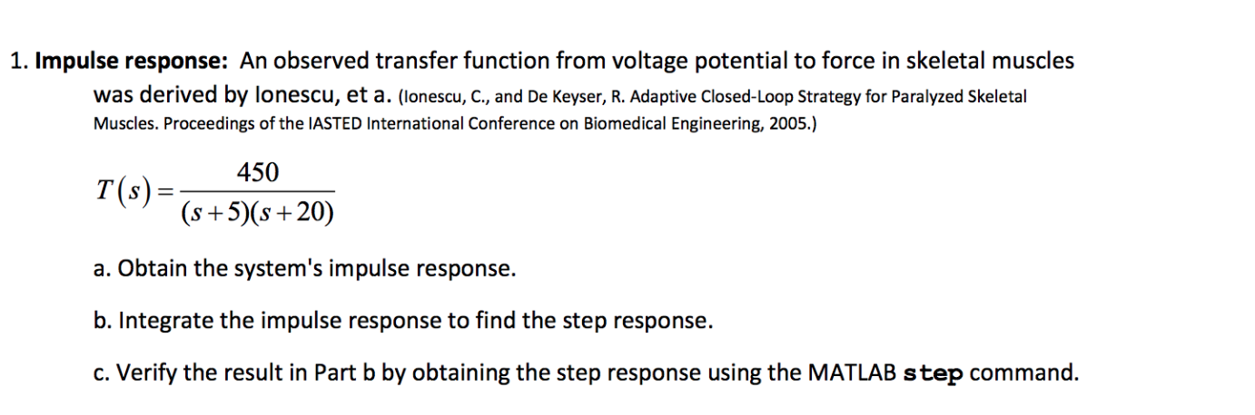 Solved 1. Impulse response: An observed transfer function | Chegg.com