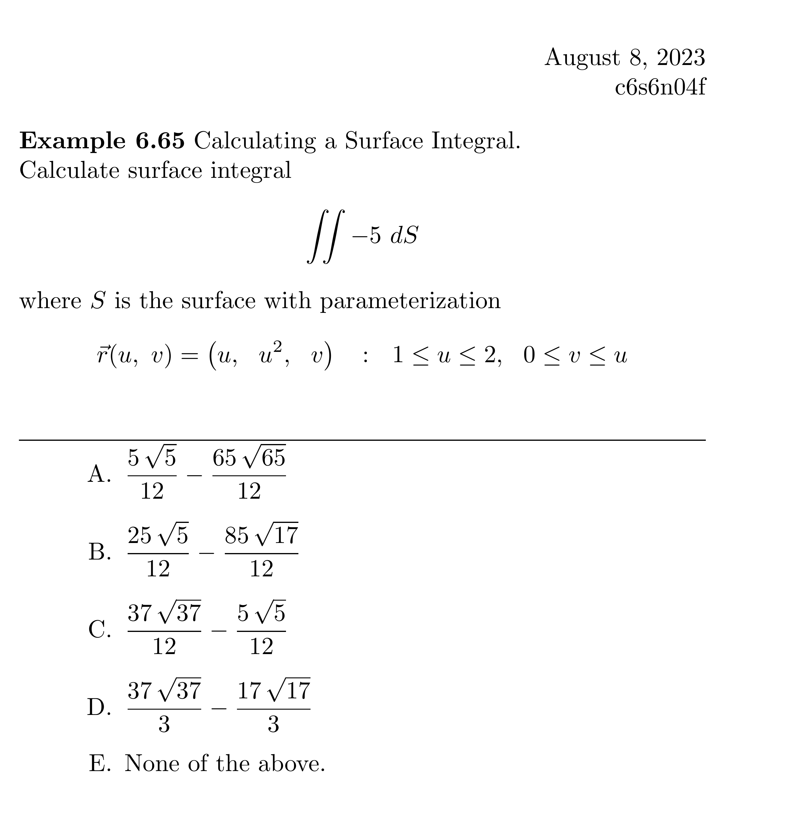 Solved August 8, 2023 c6s6n04f Example 6.65 Calculating a | Chegg.com