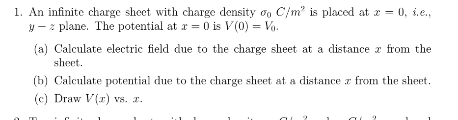 Solved 1. An infinite charge sheet with charge density | Chegg.com