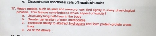 Solved Regarding the interaction of the ultimate toxicant | Chegg.com