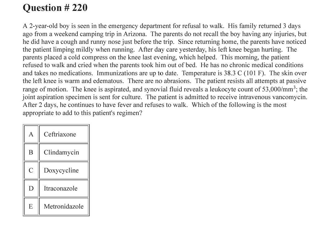 Solved Question # 220 A 2-year-old boy is seen in the | Chegg.com