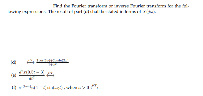 Solved Find the Fourier transform or inverse Fourier | Chegg.com