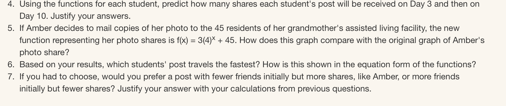 4. Using the functions for each student, predict how | Chegg.com