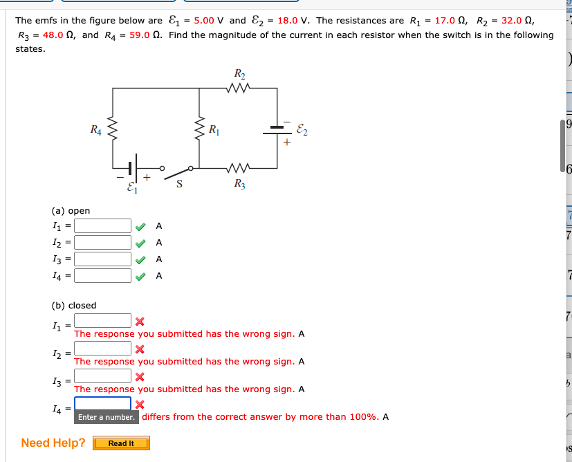 Solved The emfs in the figure below are e m f1 = 5.00 V and | Chegg.com