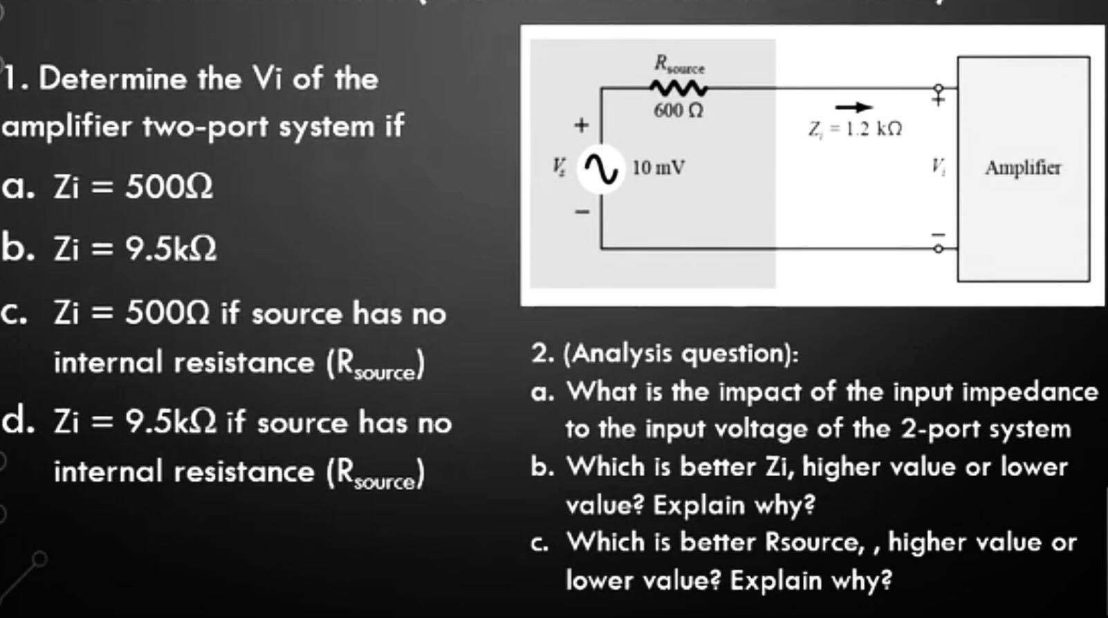 Solved Rsource 1. Determine the Vi of the amplifier two-port | Chegg.com