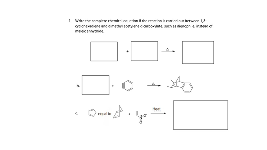 Solved 1. Write the complete chemical equation if the | Chegg.com