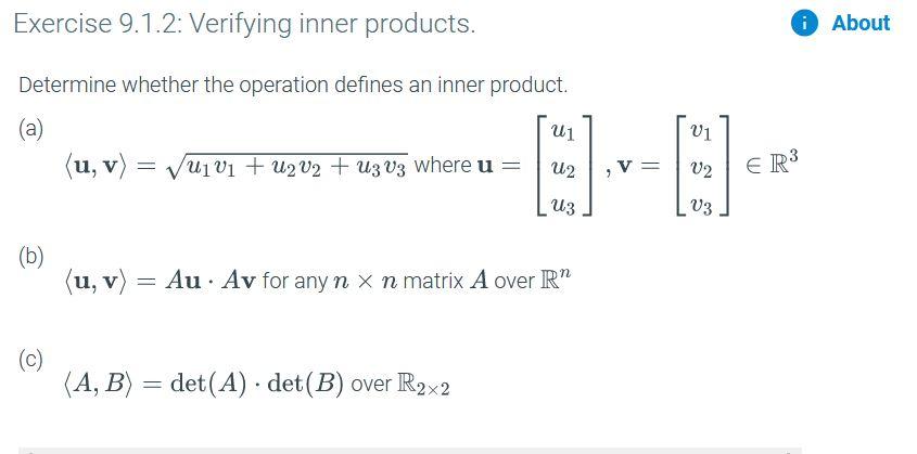 Solved Exercise 9.1.3: An inner product space on Rnxn. i | Chegg.com