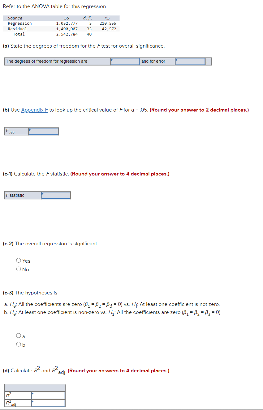 Solved Refer to the ANOVA table for this regression. (a) | Chegg.com