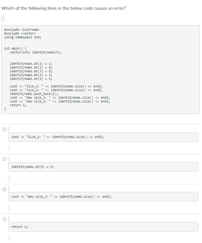 Solved Which of the following lines in the below code causes | Chegg.com
