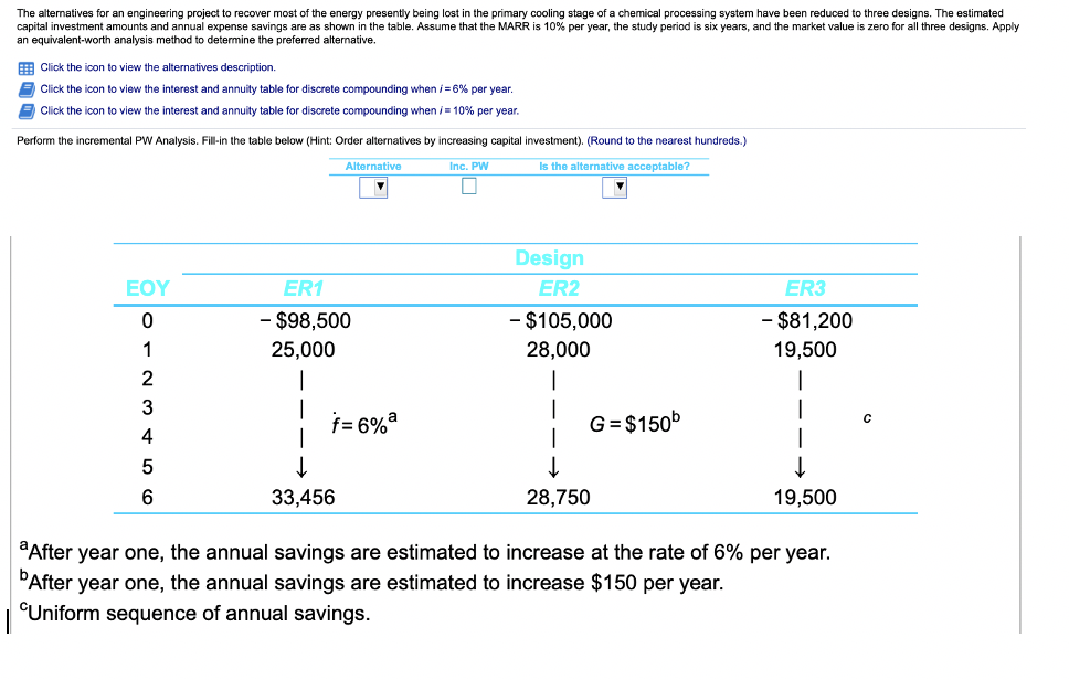 Solved The alternatives for an engineering project to | Chegg.com