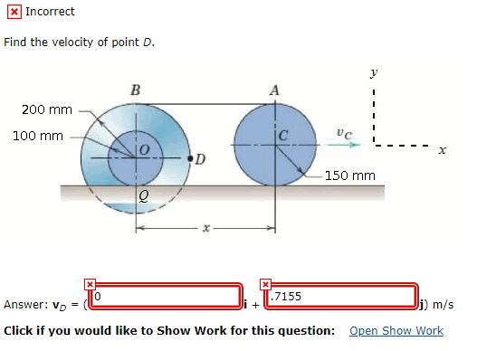 Solved The center C of the smaller wheel has a velocity vc = | Chegg.com