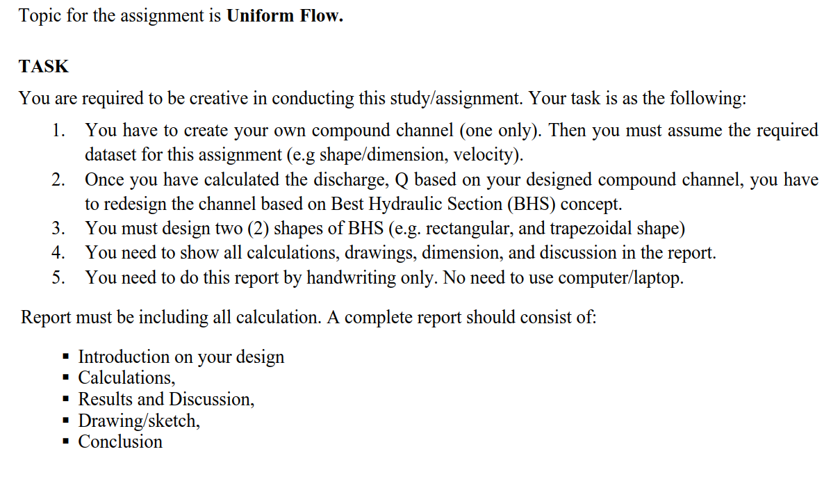 Solved Topic for the assignment is Uniform Flow. TASK 1. You | Chegg.com