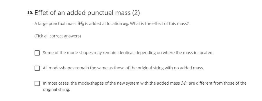 Solved 9. Effet of an added punctual mass (1) Consider a | Chegg.com