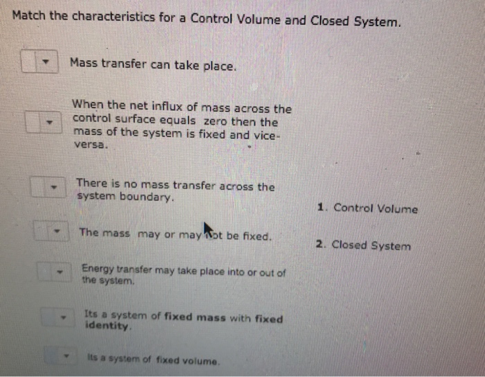 Solved Match the characteristics for a Control Volume and | Chegg.com