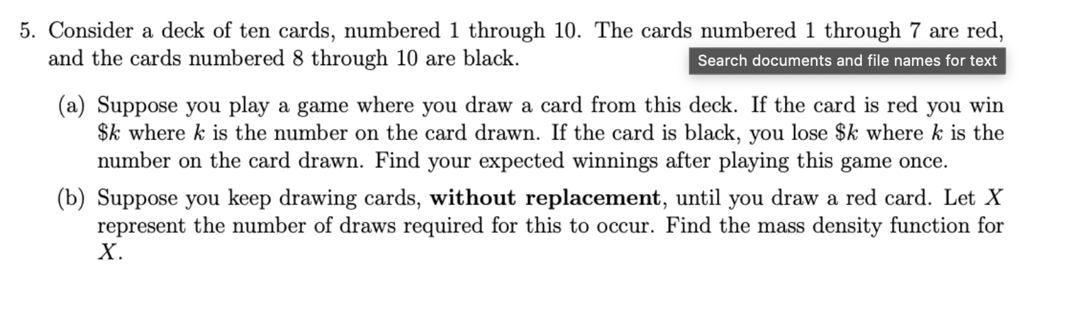 Solved 5. Consider a deck of ten cards, numbered 1 through | Chegg.com