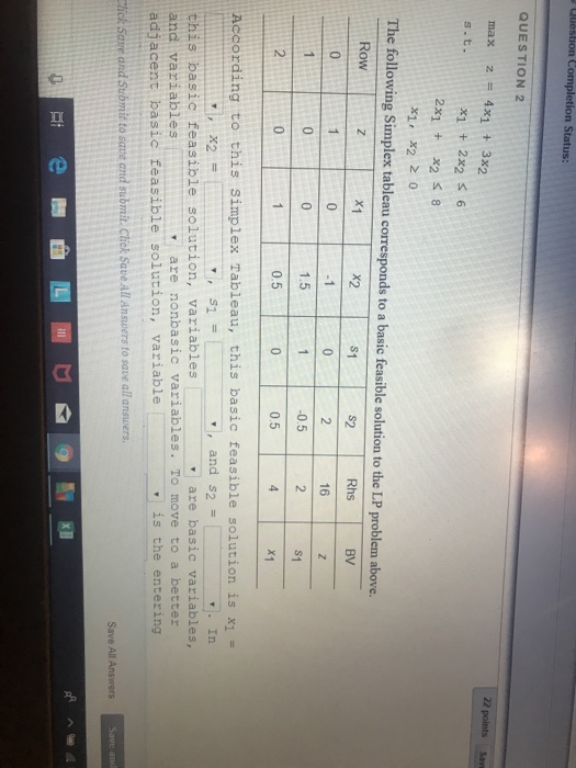 Solved letion Status: QUESTION 2 max z=4x1 + 3x2 s.t. 2x1 x2 | Chegg.com
