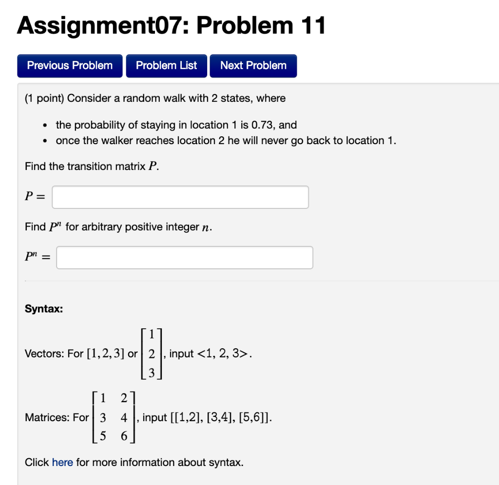 Solved Assignment07: Problem 11 Previous Problem Problem | Chegg.com