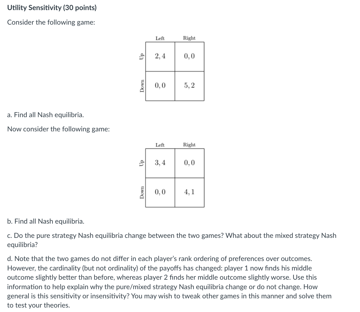 Solved Utility Sensitivity ( 30 points) Consider the | Chegg.com