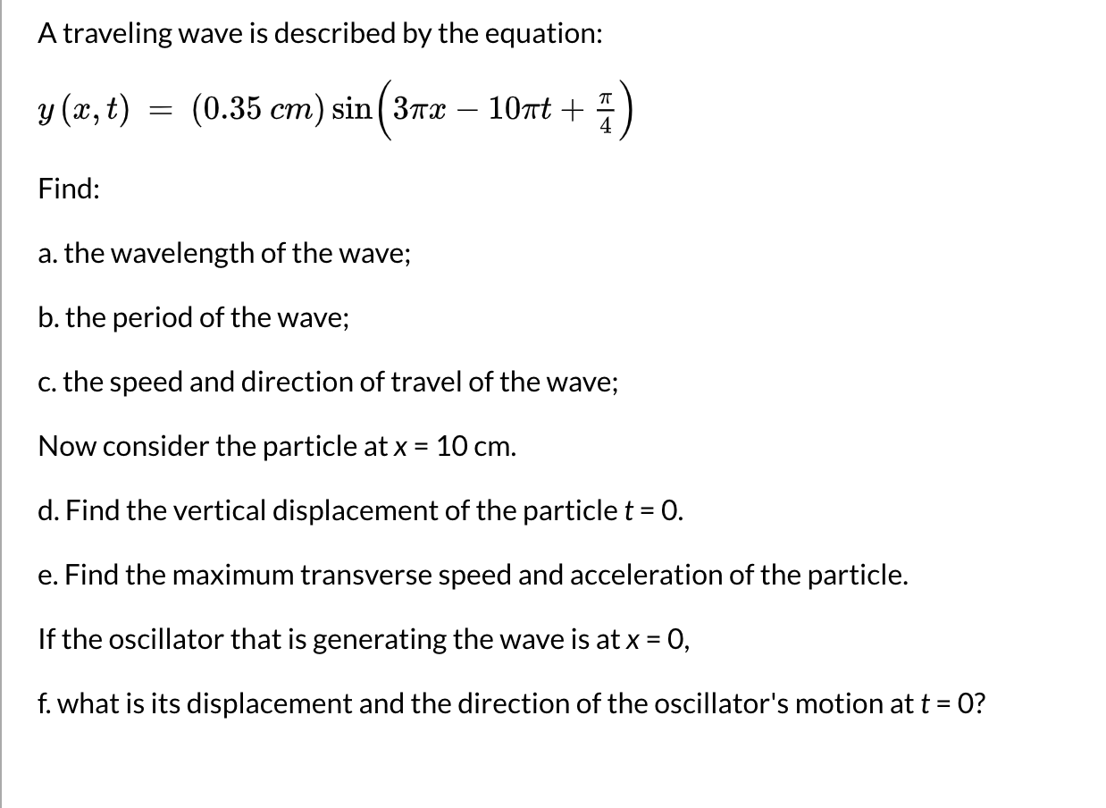 Solved A traveling wave is described by the equation: TT | Chegg.com