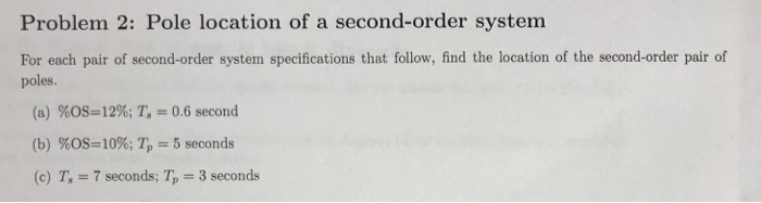 Solved Problem 2: Pole location of a second-order system For | Chegg.com