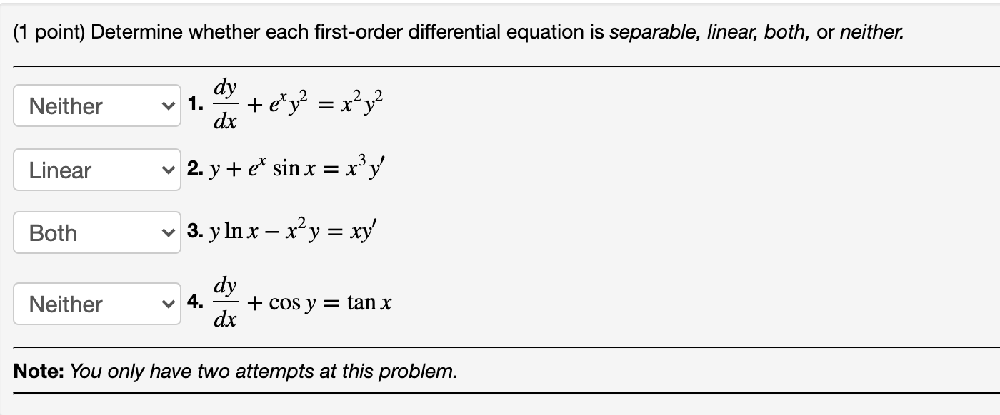 Solved (1 point) Determine whether each first-order | Chegg.com