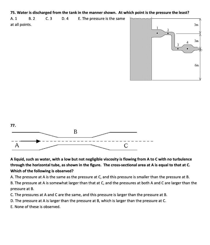 Solved 75. Water is discharged from the tank in the manner | Chegg.com