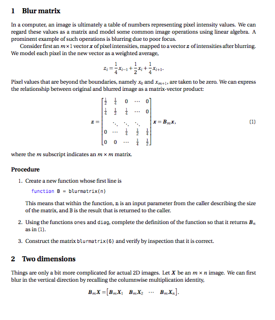 1 Blur matrix In a computer, an image is ultimately a | Chegg.com