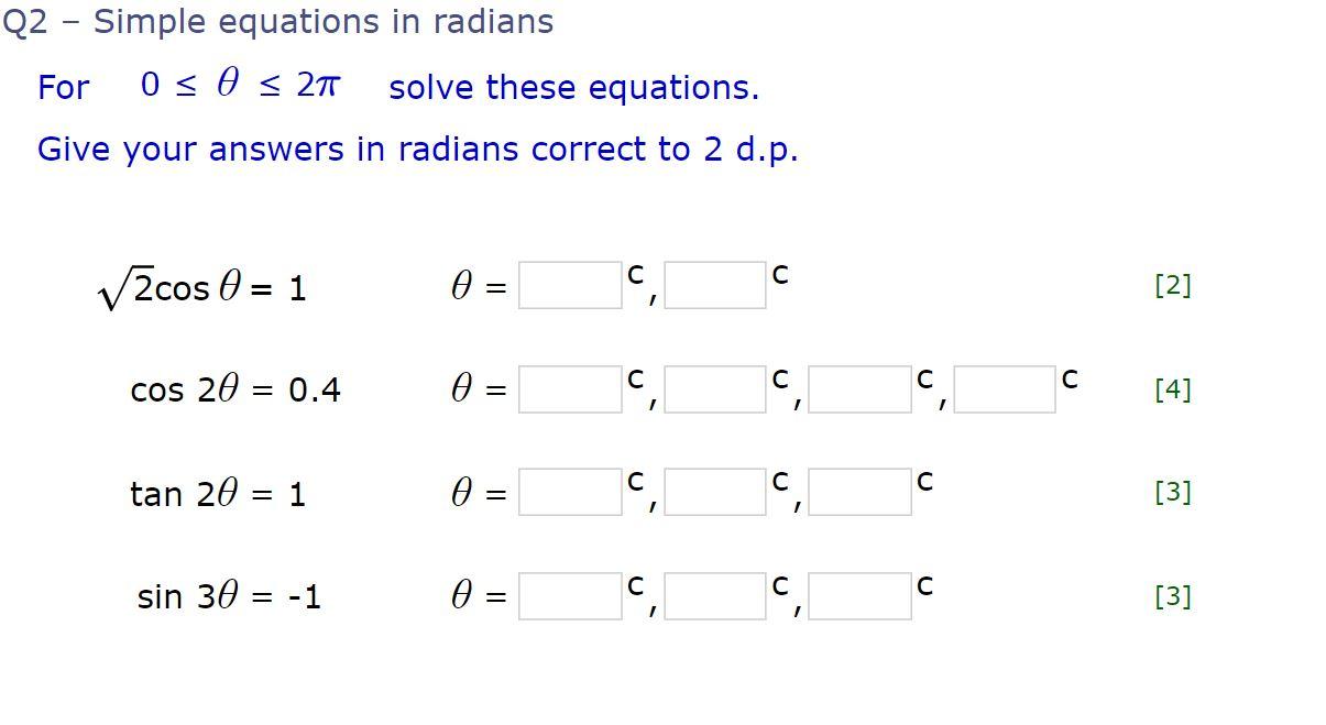 Solved Q2 - Simple equations in radians For os o s 271 solve | Chegg.com
