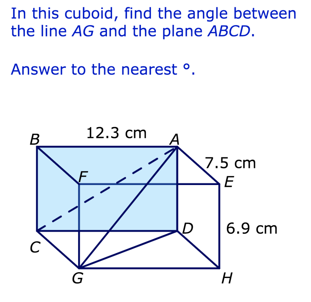 Solved In this cuboid, find the angle between the line AG | Chegg.com