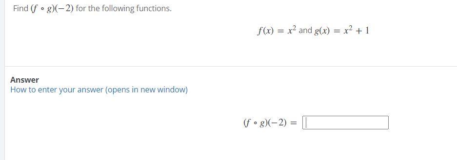 Solved Find (f∘g)(−2) for the following functions. f(x)=x2 | Chegg.com