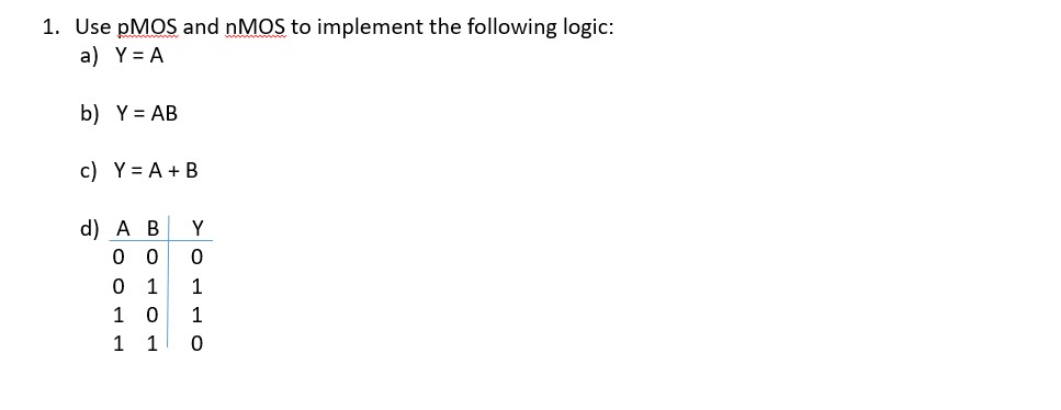 Solved 1. Use pMOS and nMOS to implement the following | Chegg.com
