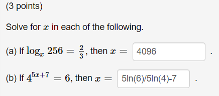 Solved (3 points) Solve for x in each of the following. (a) | Chegg.com