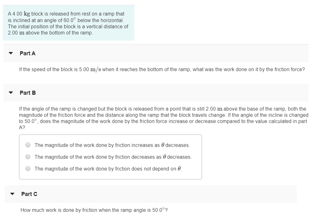Solved A 4.00 kg block is released from rest on a ramp that | Chegg.com