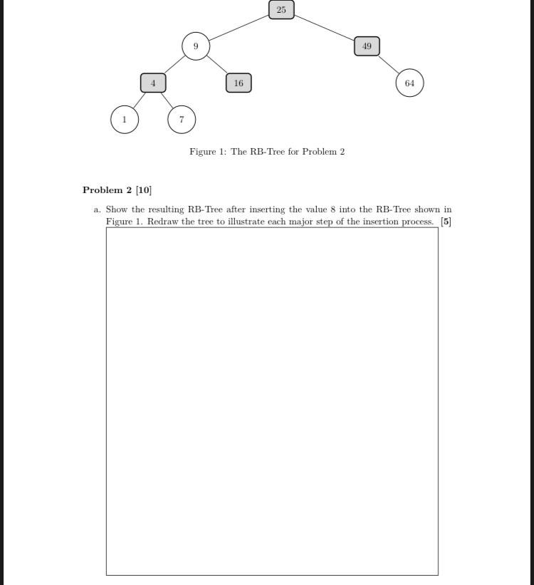 Solved 25 49 16 64 7 Figure 1: The RB-Tree for Problem 2 | Chegg.com