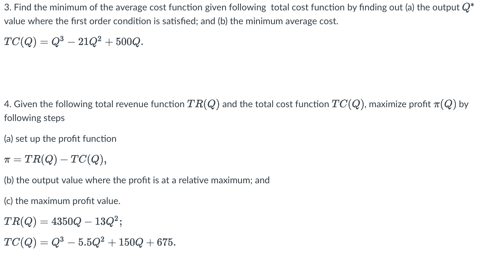 Solved 3. Find the minimum of the average cost function | Chegg.com