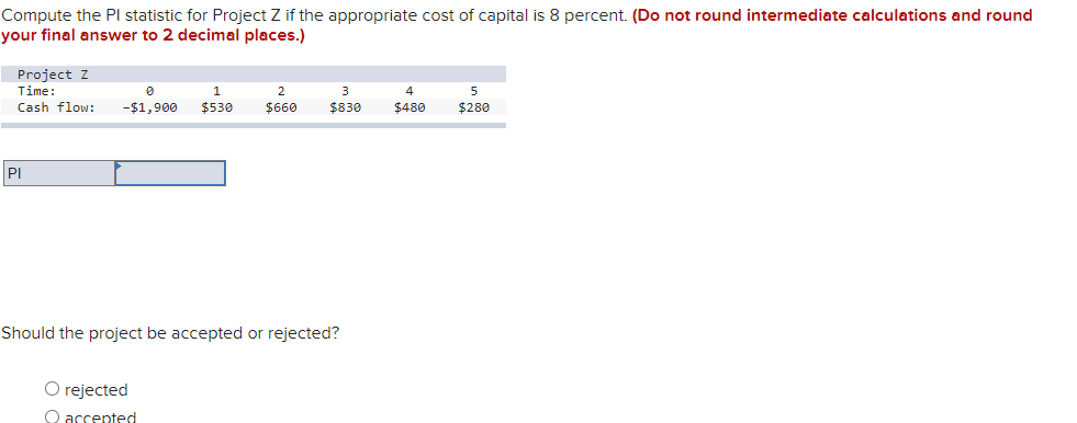 Solved Compute the PI statistic for Project Z if the | Chegg.com