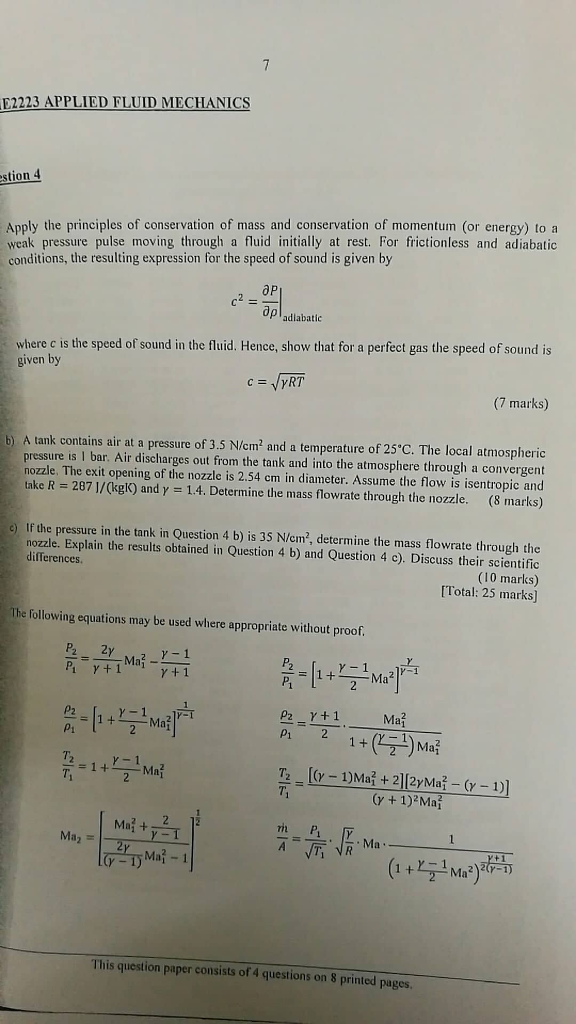 Solved E2223 APPLIED FLUID MECHANICS stion 4 Apply the | Chegg.com