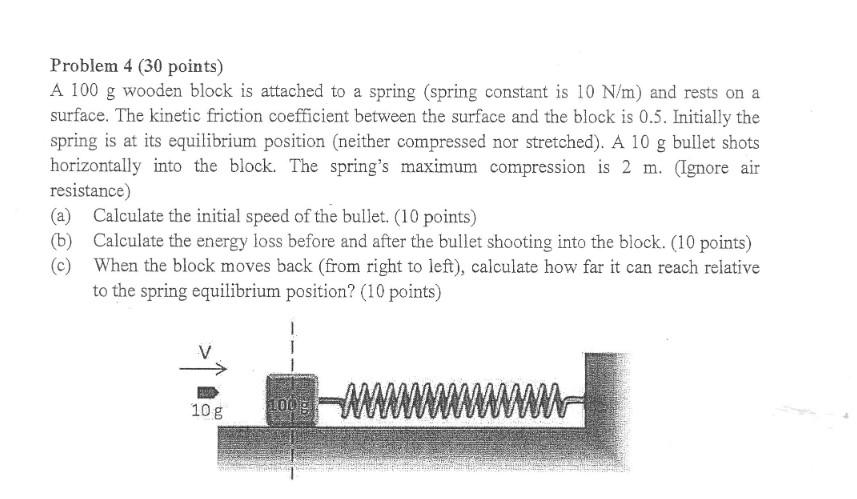 Solved Problem 4 ( 30 points) A 100 g wooden block is | Chegg.com