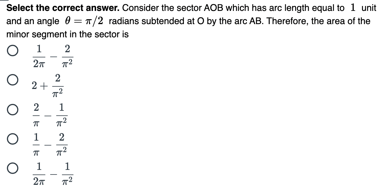Solved Select the correct answer. Consider the sector AOB | Chegg.com