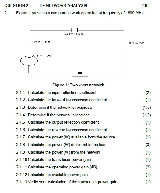 Solved 2.1 ﻿Figure 1 ﻿presents a two-port network operating | Chegg.com