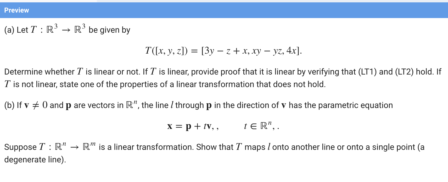 Solved Preview A Let T R³ → R³ Be Given By T [x Y Z]