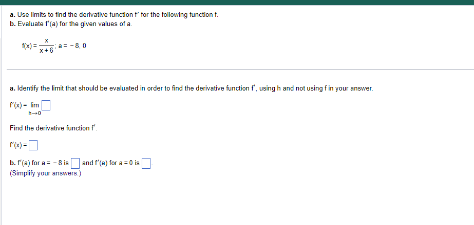 Solved a. Use limits to find the derivative function f′ for | Chegg.com